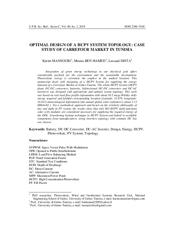 (PDF) OPTIMAL DESIGN OF A HCPV SYSTEM TOPOLOGY: CASE STUDY OF CARREFOUR MARKET IN TUNISIA