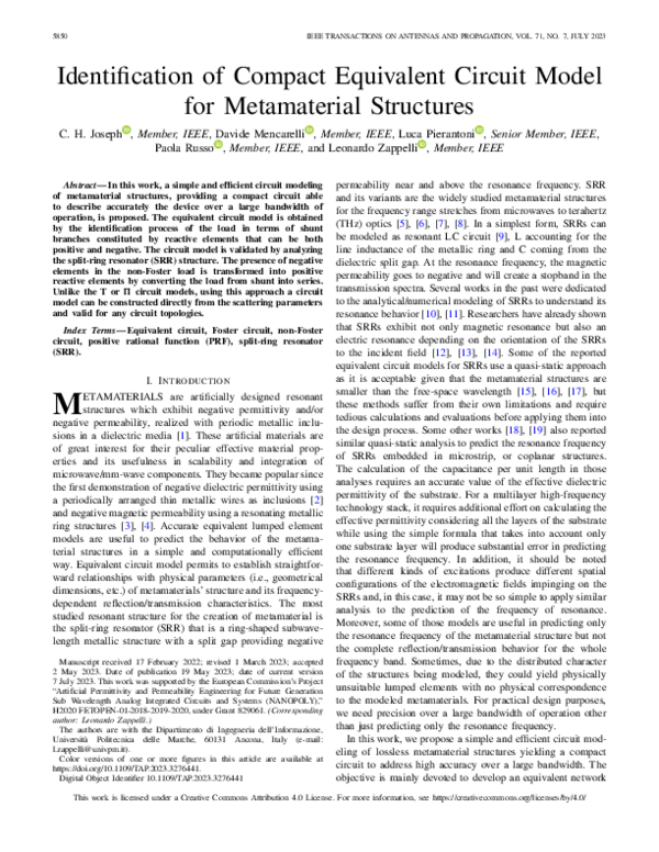 (PDF) Identification of Compact Equivalent Circuit Model for Metamaterial Structures