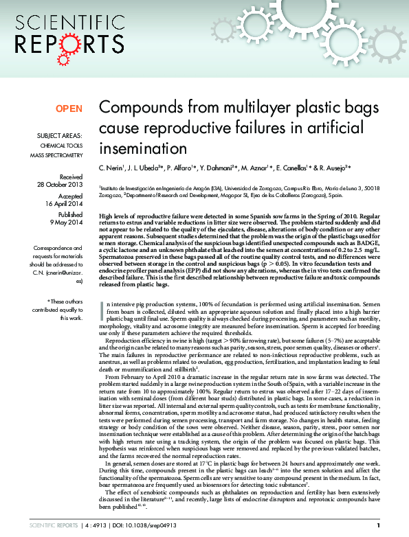 (PDF) Compounds from multilayer plastic bags cause reproductive ...