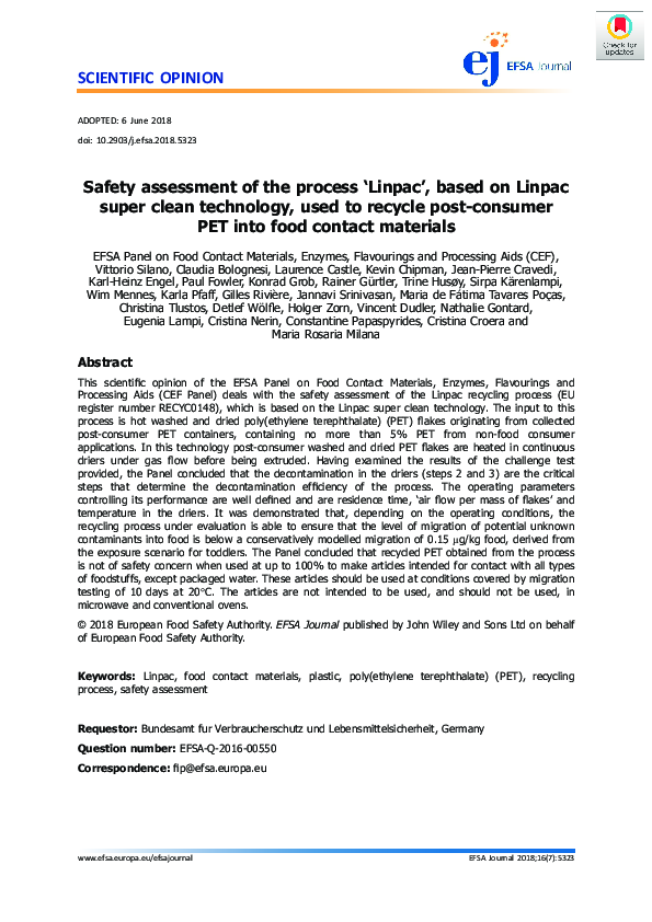 (PDF) Safety assessment of the process ‘Linpac’, based on Linpac super ...