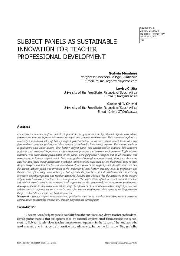 (PDF) Subject Panels as Sustainable Innovation for Teacher Professional ...