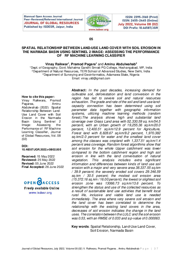(PDF) Spatial Relationship Between Land-Use Land Cover with Soil Erosion in the Narmada Basin ...
