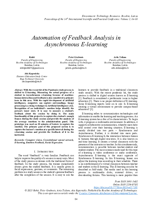 (PDF) Automation of Feedback Analysis in Asynchronous E-Learning