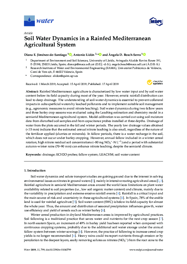 (PDF) Soil Water Dynamics in a Rainfed Mediterranean Agricultural System