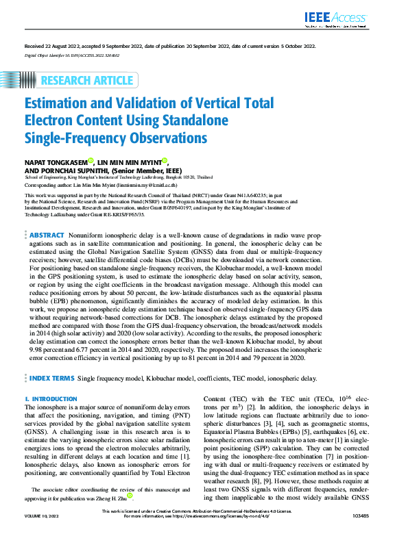 (PDF) Estimation and Validation of Vertical Total Electron Content ...