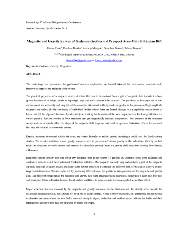 (PDF) Magnetic and Gravity Survey of Gedemsa Geothermal Prospect Area ...