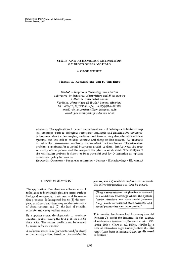 (PDF) State and Parameter Estimation of Bioprocess Models a Case Study