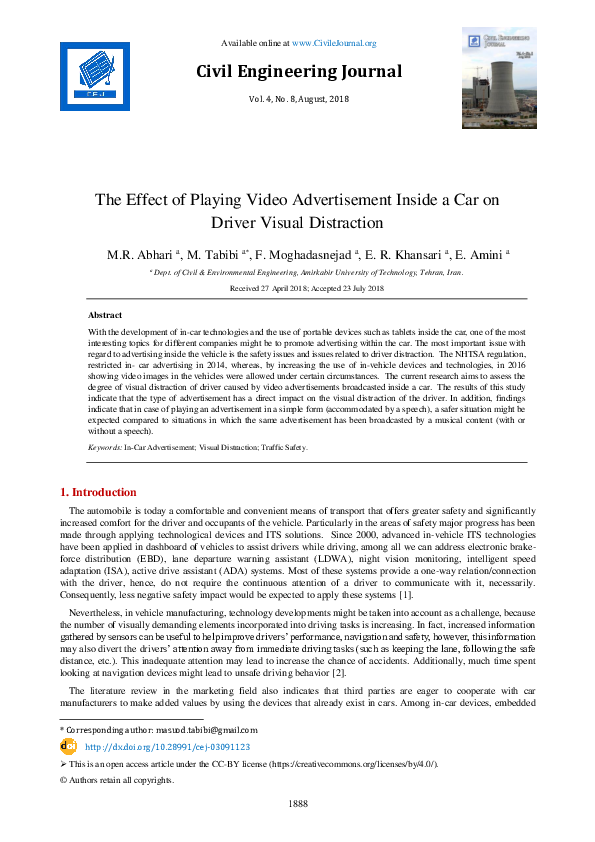 (PDF) The Effect of Playing Video Advertisement Inside a Car on Driver ...