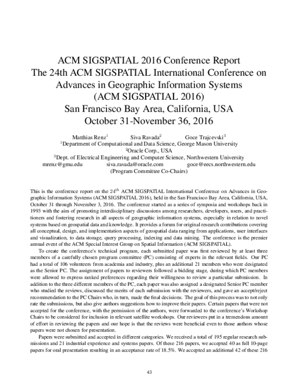 (PDF) ACM SIGSPATIAL 2016 conference report