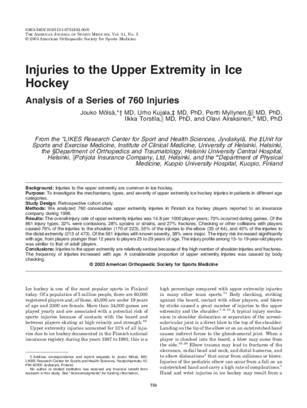 (PDF) Injuries to the Upper Extremity in Ice Hockey