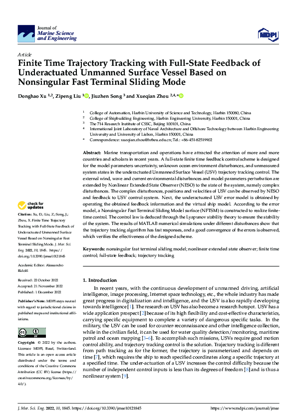 (PDF) Finite Time Trajectory Tracking with Full-State Feedback of Underactuated Unmanned Surface ...