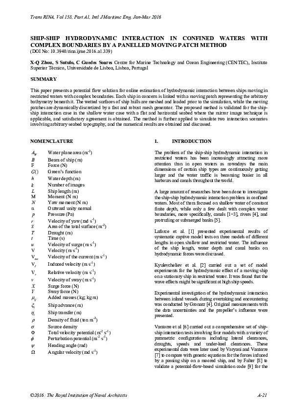 (PDF) Ship-Ship Hydrodynamic Interaction in Confined Waters with Complex Boundaries by a ...