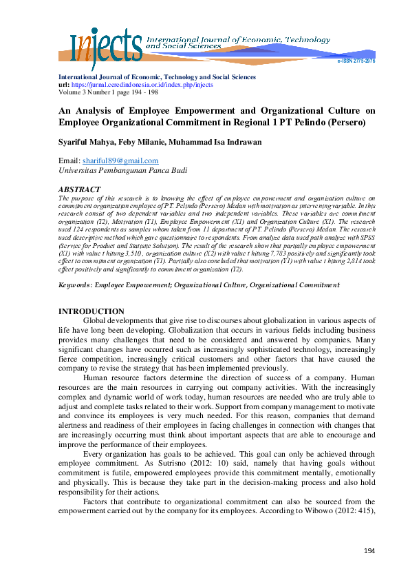 (PDF) An Analysis of Employee Empowerment and Organizational Culture on ...