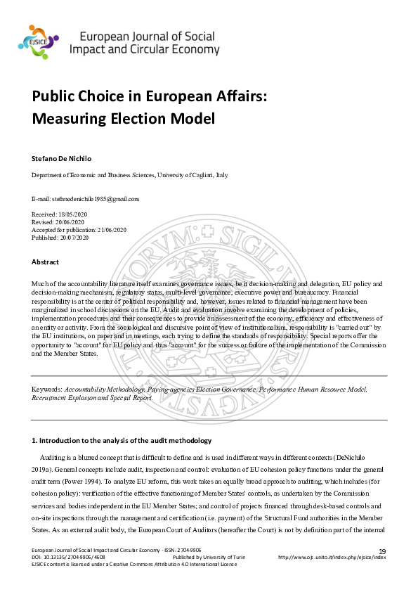 (PDF) Public Choice in European Affairs: Measuring Election Model