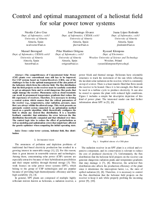 (PDF) Control and optimal management of a heliostat field for solar power tower systems