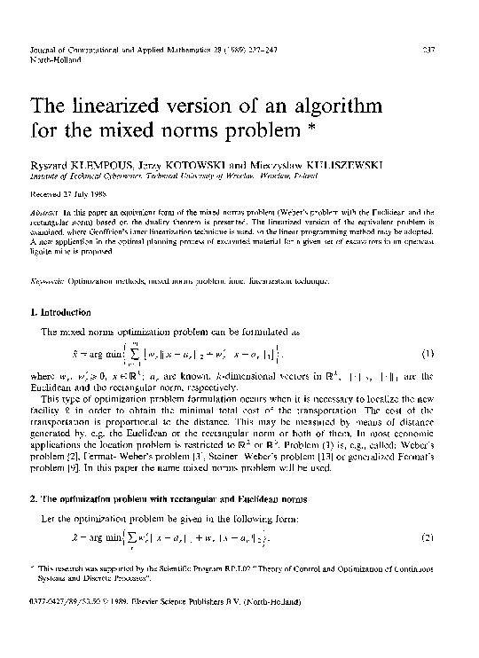 Pdf The Linearized Version Of An Algorithm For The Mixed Norms Problem Ryszard Klempous