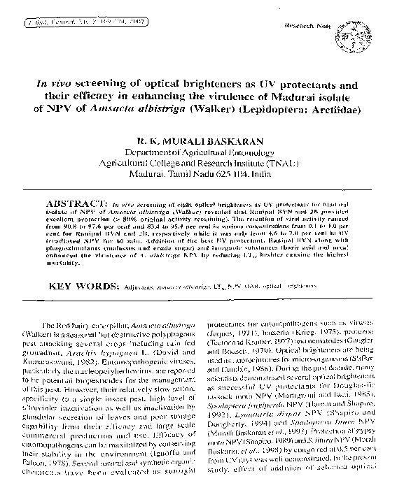 (PDF) In vivo screening of optical brighteners as UV protectants and ...