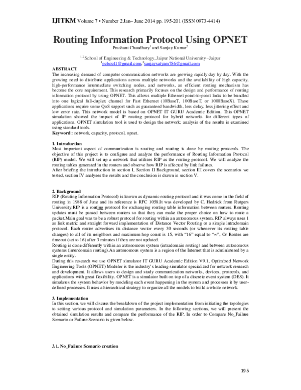 (PDF) Routing Information Protocol Using OPNET