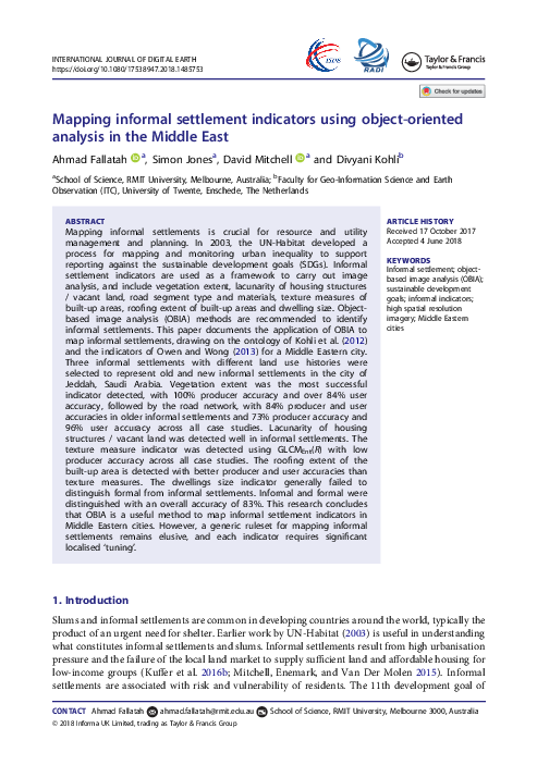 (PDF) Mapping informal settlement indicators using object-oriented analysis in the Middle East