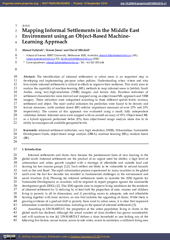 (PDF) Mapping Informal Settlements in the Middle East Environment using an Object-Based Machine ...