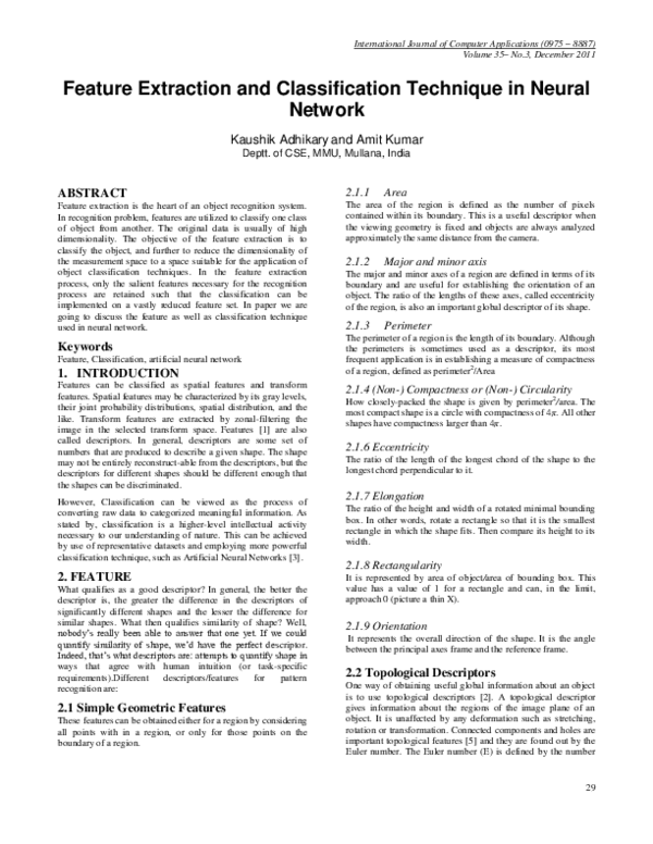 (PDF) Feature Extraction and Classification Technique in Neural Network