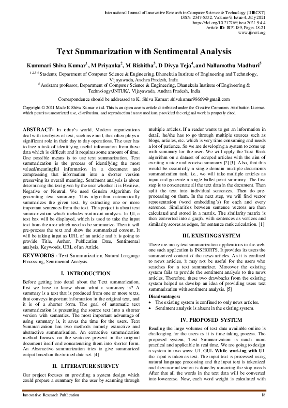 (PDF) Text Summarization with Sentimental Analysis