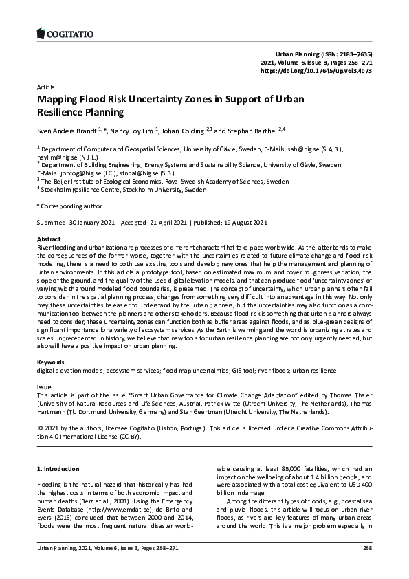 (PDF) Mapping Flood Risk Uncertainty Zones in Support of Urban Resilience Planning
