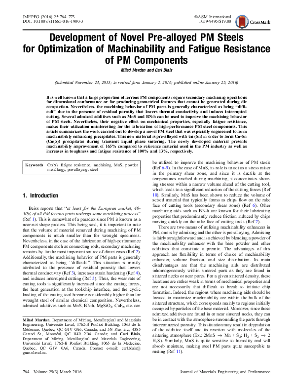 (PDF) Development of Novel Pre-alloyed PM Steels for Optimization of ...