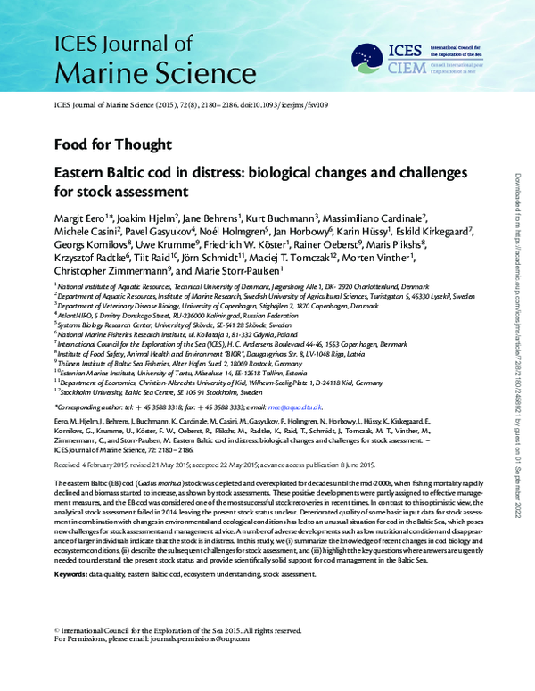 (PDF) Eastern Baltic cod in distress: biological changes and challenges ...