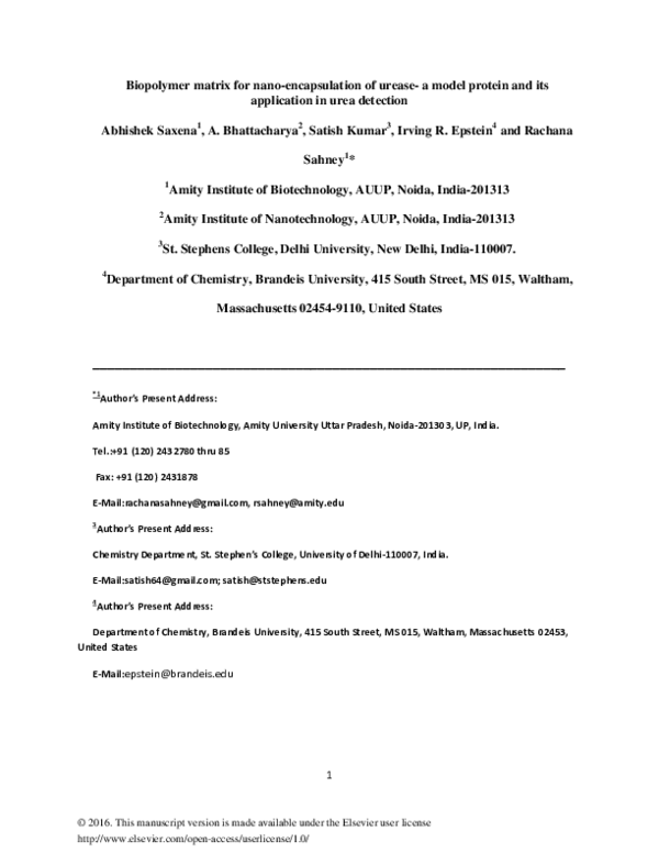 (PDF) Biopolymer matrix for nano-encapsulation of urease - A model ...