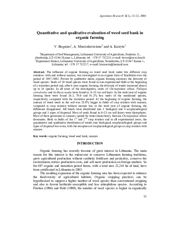 (PDF) Quantitative and Qualitive Evaluation of Weed Seed Bank in ...