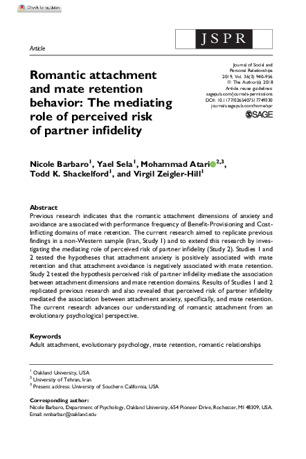 (PDF) Romantic attachment and mate retention behavior: The mediating ...