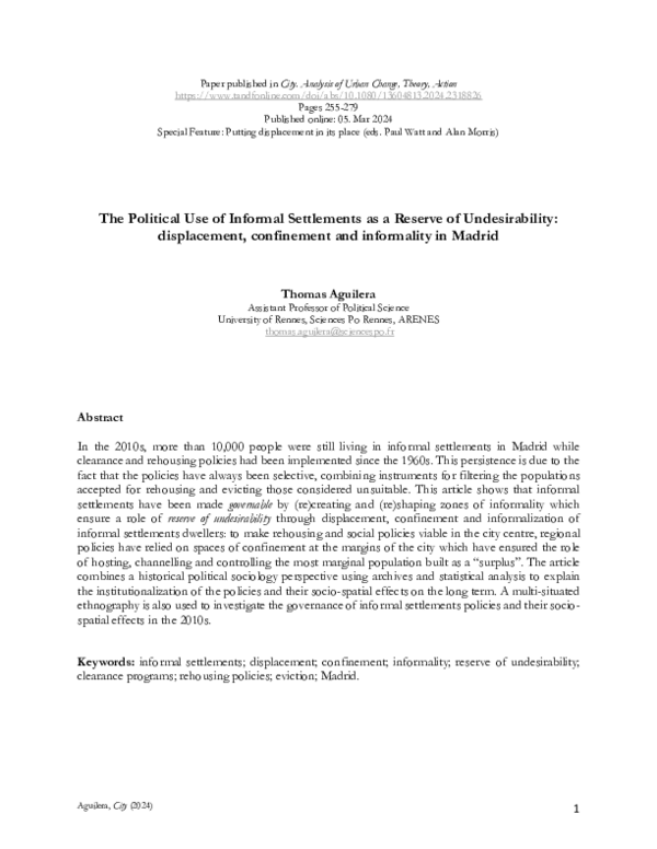 (PDF) The Political Use of Informal Settlements as a Reserve of ...