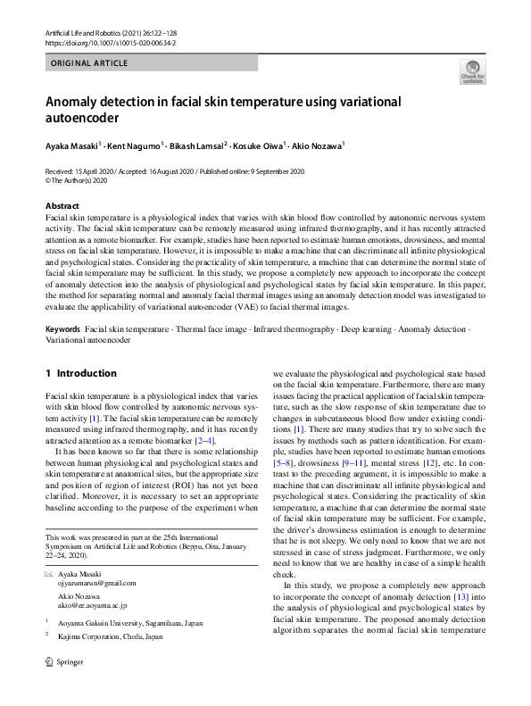 Pdf Anomaly Detection In Facial Skin Temperature Using Variational Autoencoder
