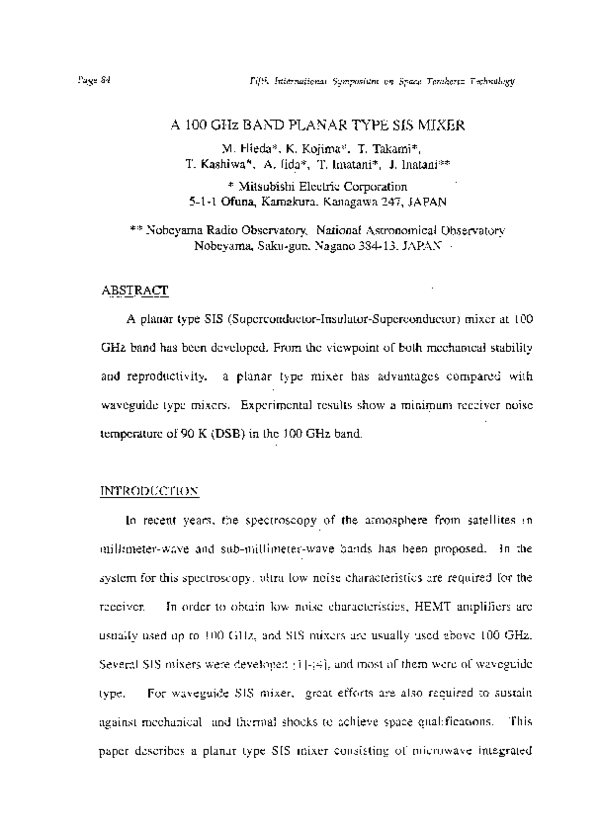 (PDF) A 100 GHz Band Planar Type SIS Mixer