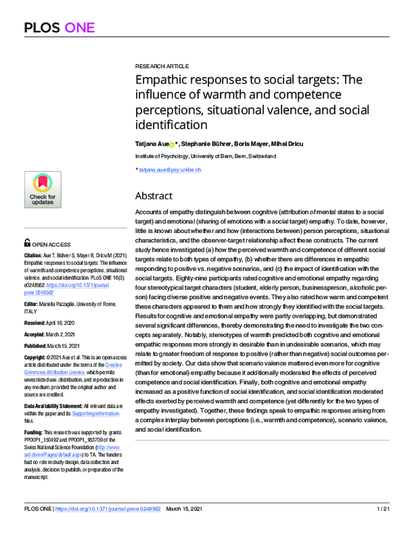 (PDF) Empathic responses to social targets: The influence of warmth and ...