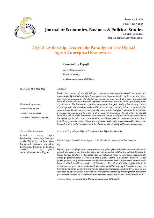 (PDF) Digital Leadership, Leadership Paradigm of the Digital Age: A ...