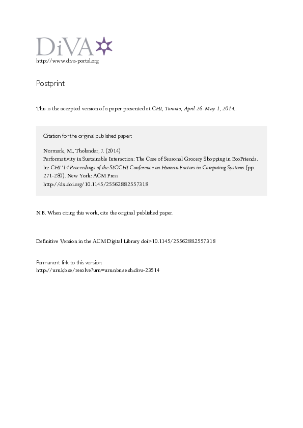 (PDF) Performativity in sustainable interaction