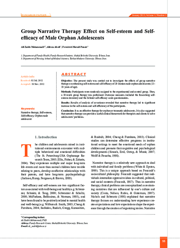 (PDF) Group Narrative Therapy on Self-esteem and Self-Efficacy of Male ...