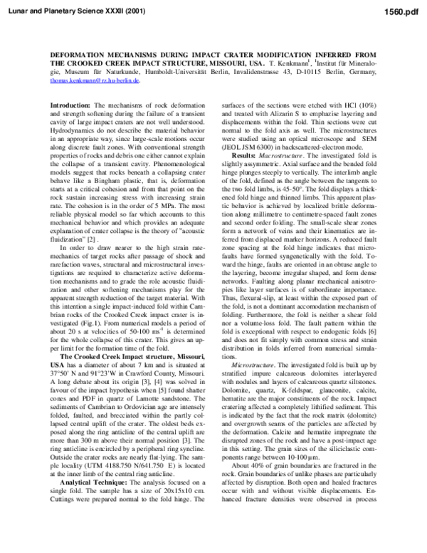 (PDF) Deformation mechanisms during impact crater modification inferred ...