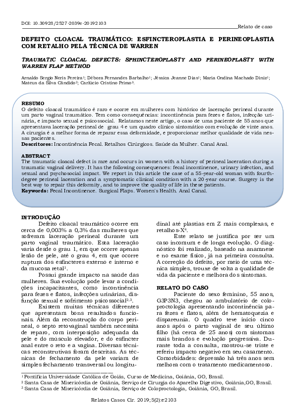 (PDF) Defeito cloacal traumático: esfincteroplastia e perineoplastia ...