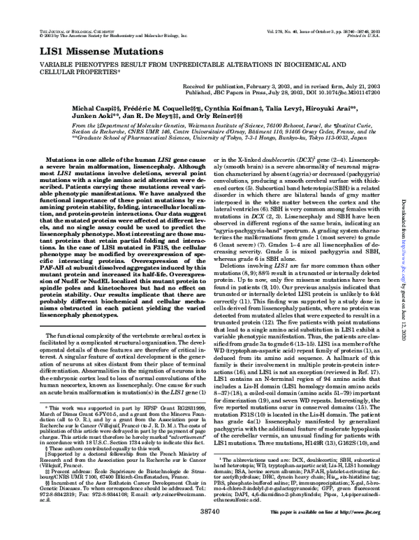 (PDF) LIS1 Missense Mutations | F. Coquelle - Academia.edu