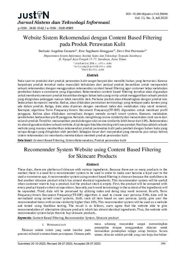 (PDF) Website Sistem Rekomendasi dengan Content Based Filtering pada ...