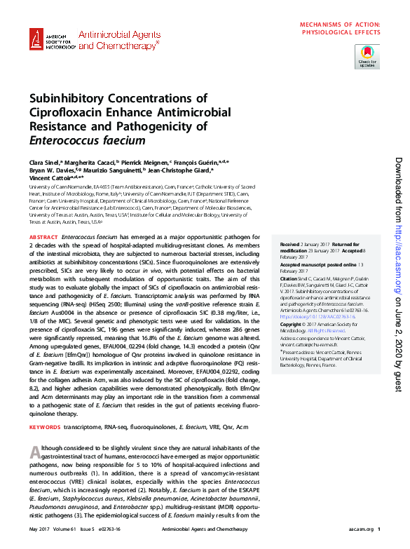 (PDF) Subinhibitory Concentrations of Ciprofloxacin Enhance ...