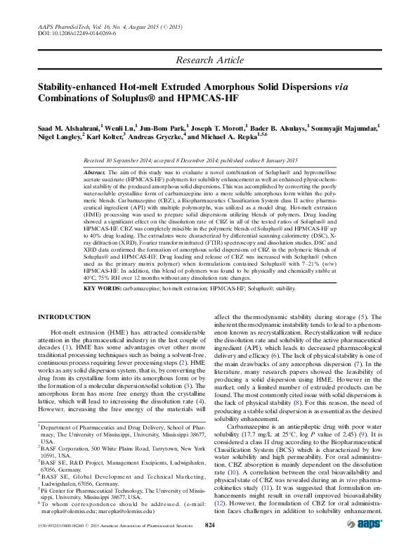 (PDF) Stability-enhanced Hot-melt Extruded Amorphous Solid Dispersions ...