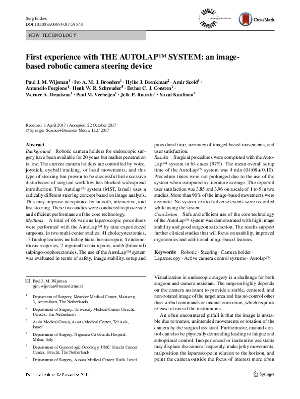 (PDF) First experience with THE AUTOLAP™ SYSTEM: an image-based robotic ...