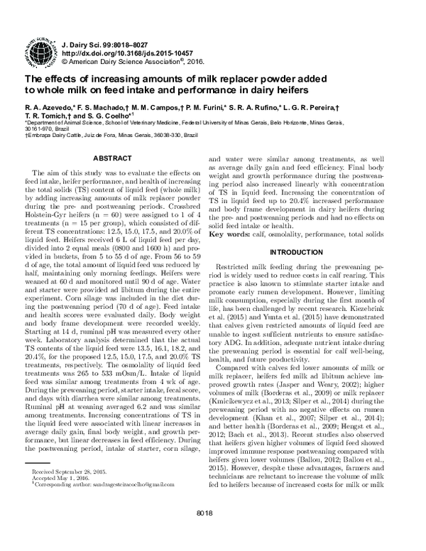 (PDF) The effects of increasing amounts of milk replacer powder added ...