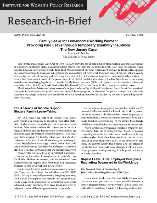 (PDF) Family leave for low-income working women: Providing paid leave ...