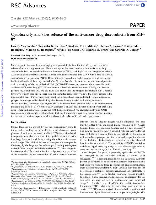 (PDF) Cytotoxicity and slow release of the anti-cancer drug doxorubicin ...