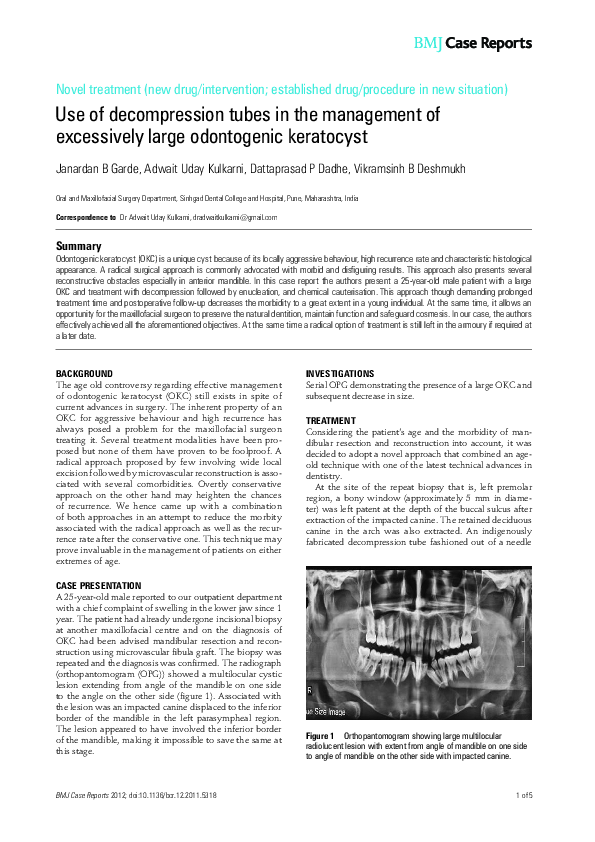 (PDF) Use of decompression tubes in the management of excessively large ...
